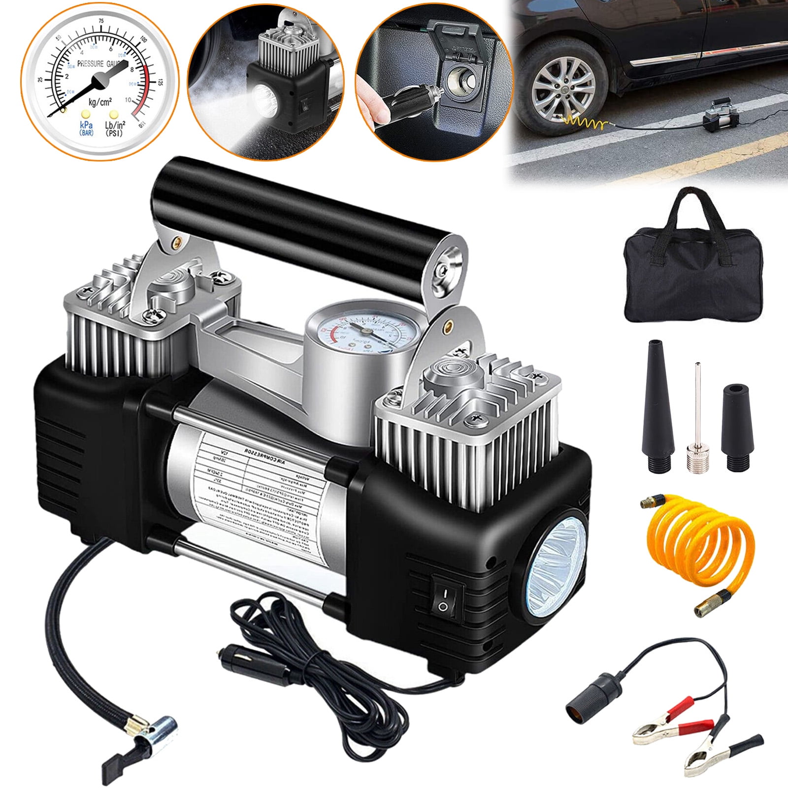 FOUNDLDF Portable Tire Inflator, Air Compressor, 12V DC Double ...