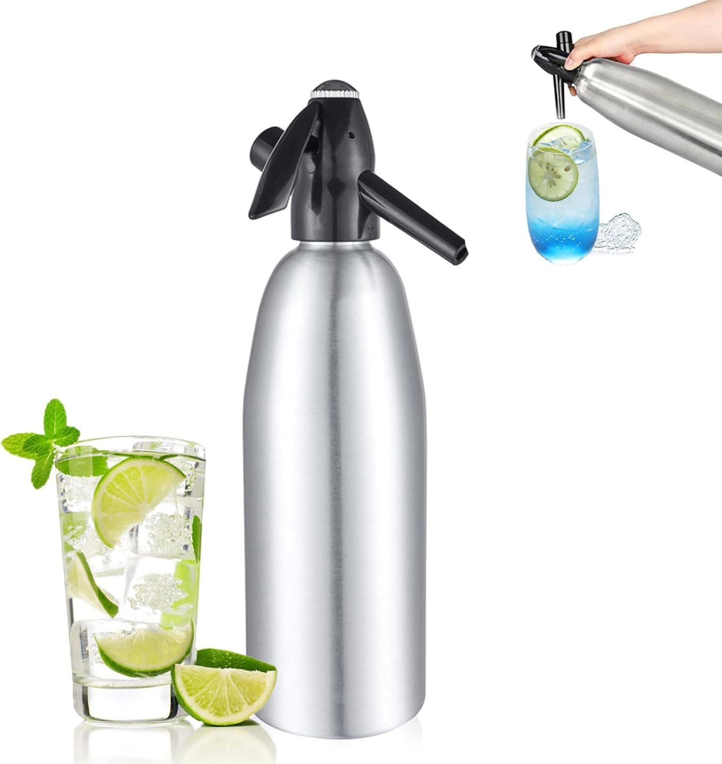 FOUNDLDF Soda Siphon, 1L Portable Soda Maker DIY Sparkling Water Maker for Home Outdoor Use ...