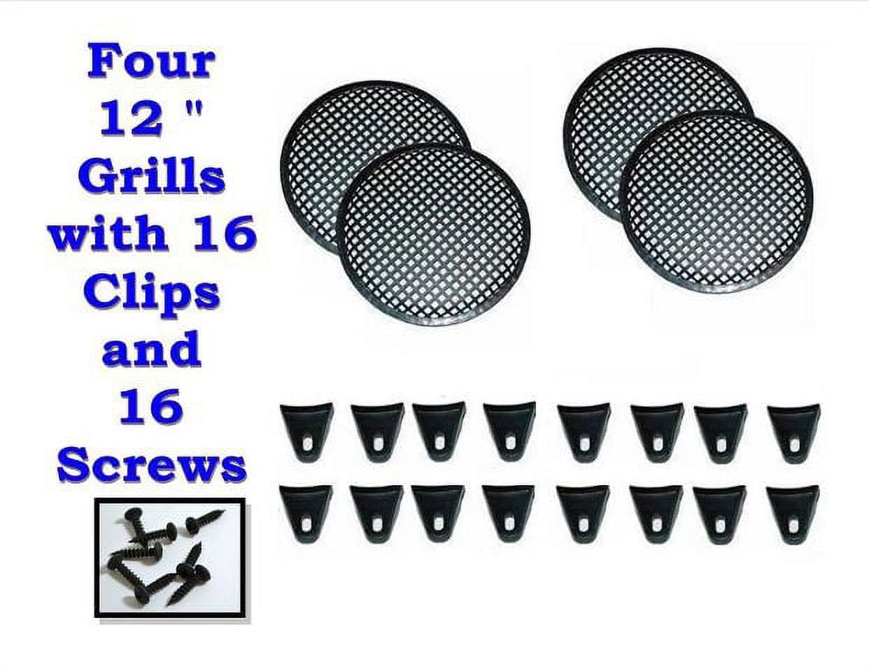 FOUR 12" INCH WAFFLE SPEAKER SUB WOOFER GRILLS WITH CLIPS AND SCREWS DJ ...