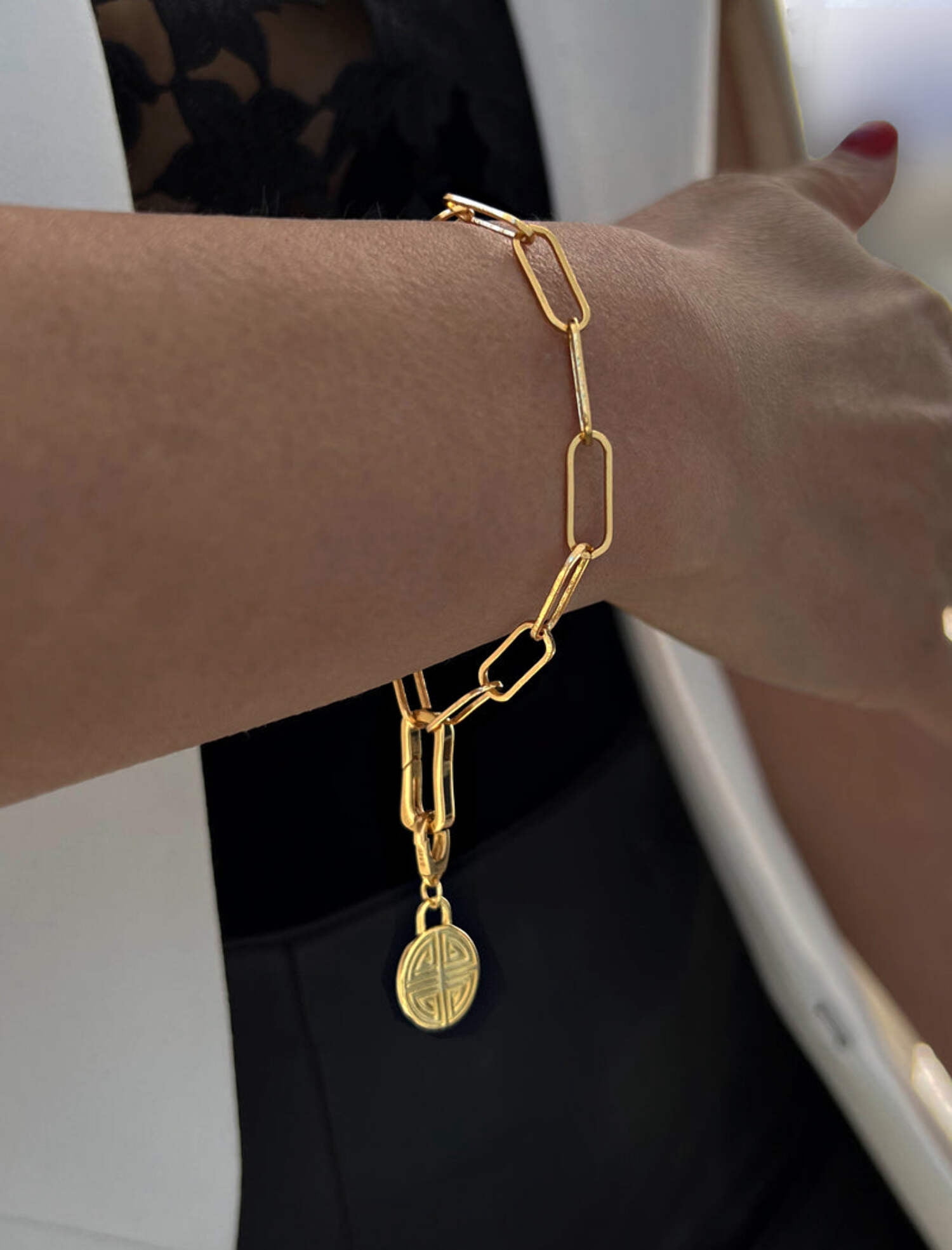 FOUR BLESSINGS LUCKY CHARM COIN LINK CHAIN BRACELET | 18K GOLD OVER ...