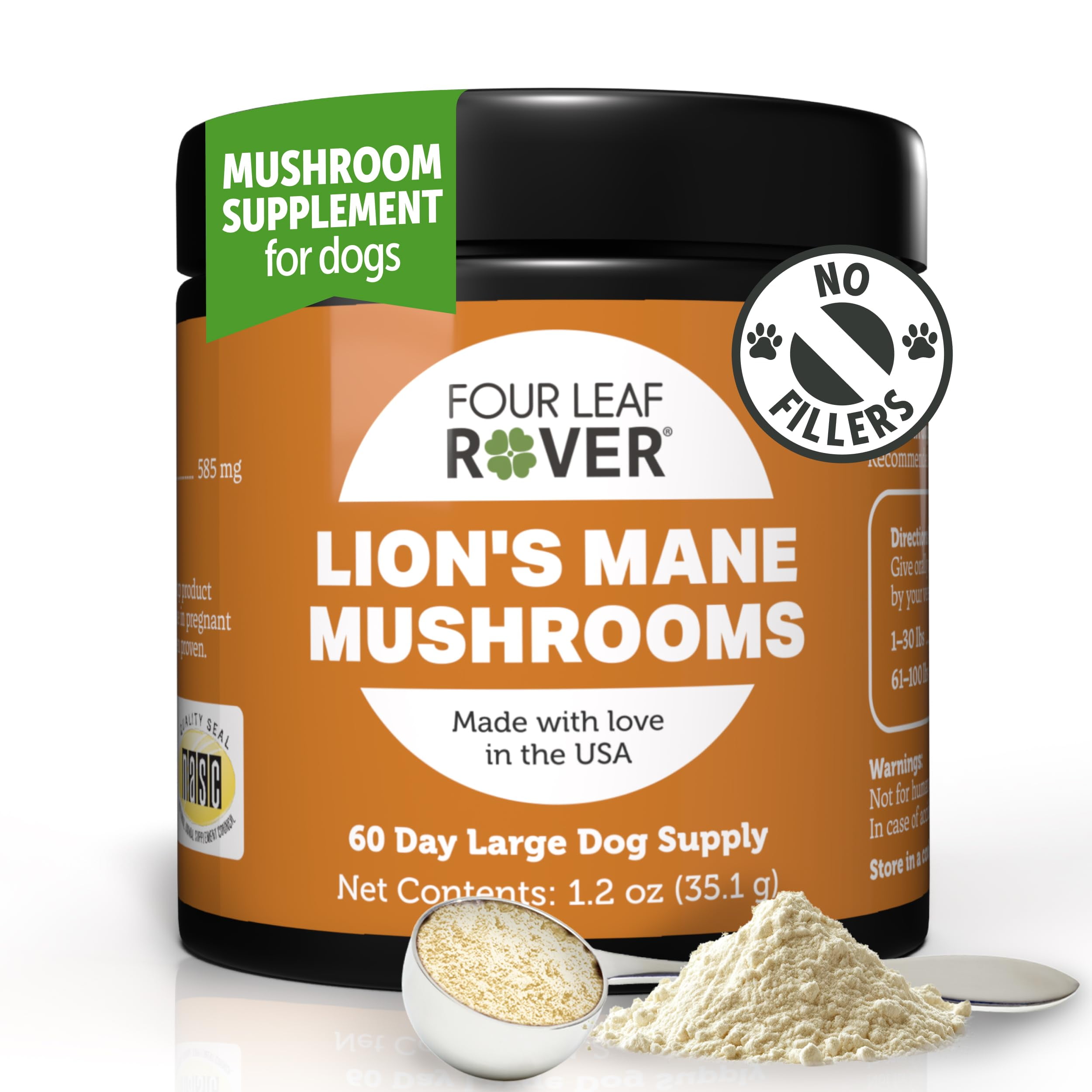 FOUR LEAF ROVER - DMF15 Lion's Mane Mushrooms for Dogs - Supports ...