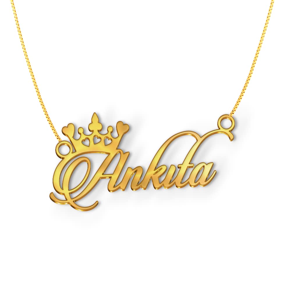 FOURTHLINE Ankita Name Necklace in Gold Polish – Cursive Font with ...