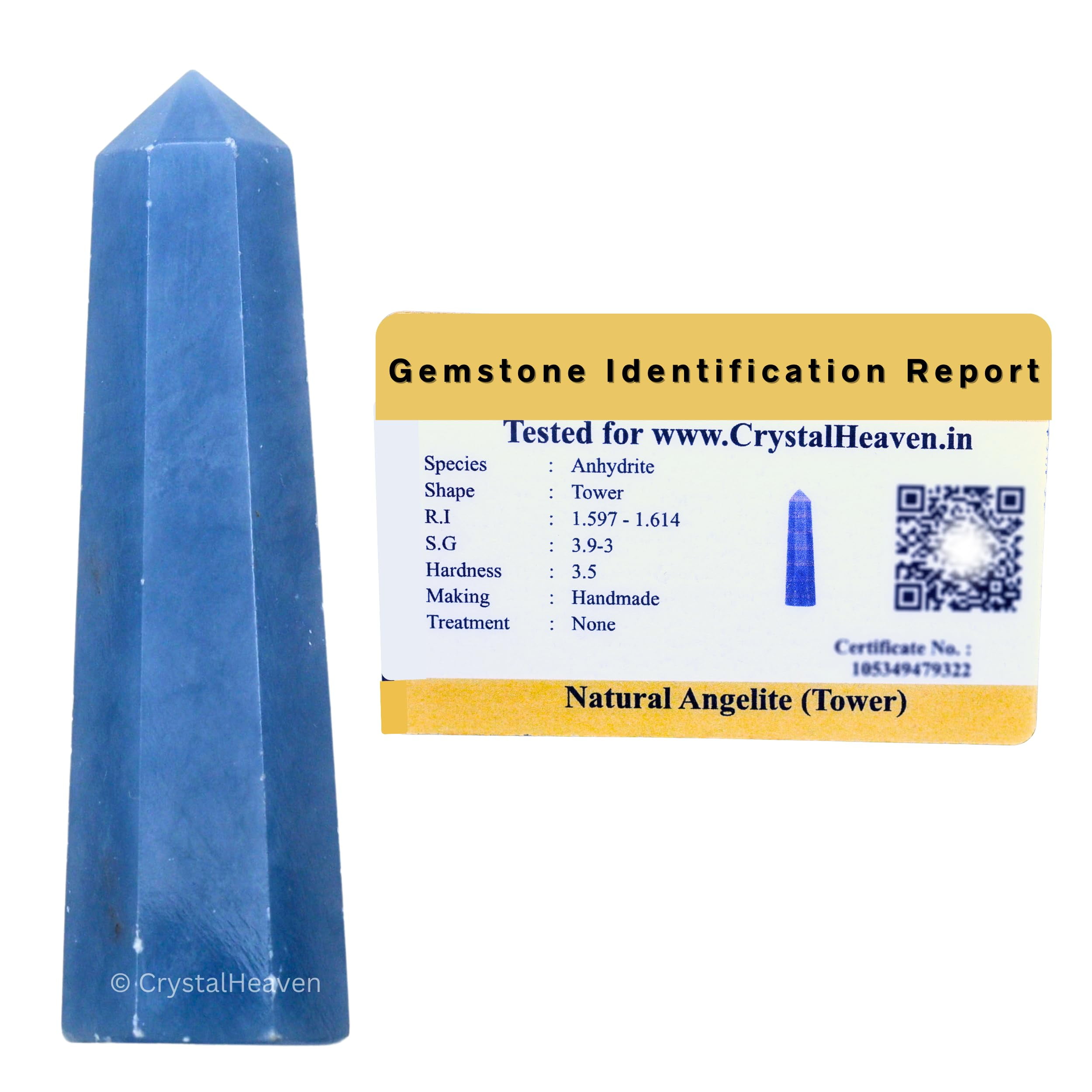 FOURTHLINE Certified Angelite Crystal Tower Obelisk Point for Chakra ...