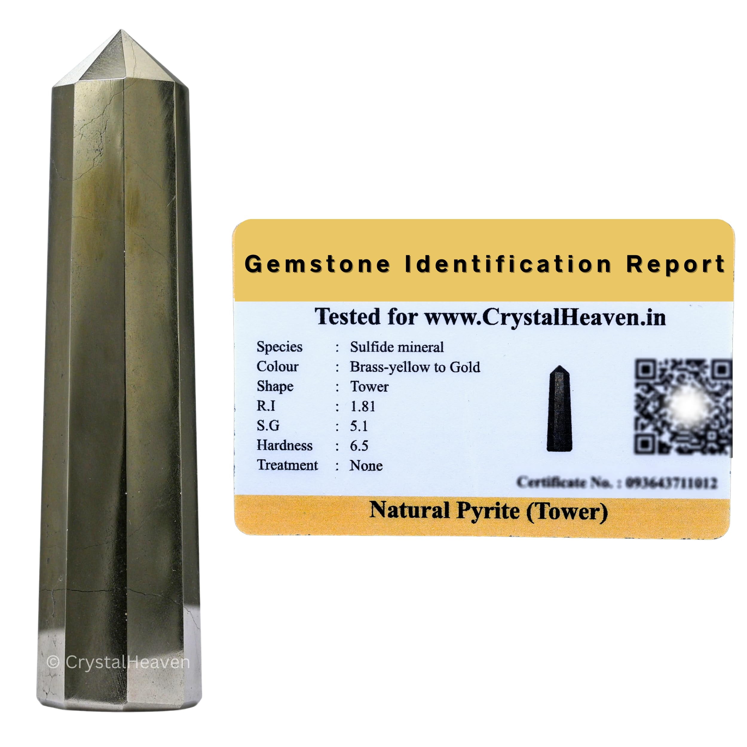 FOURTHLINE Certified Pyrite Crystal Tower Obelisk Point For Chakra ...