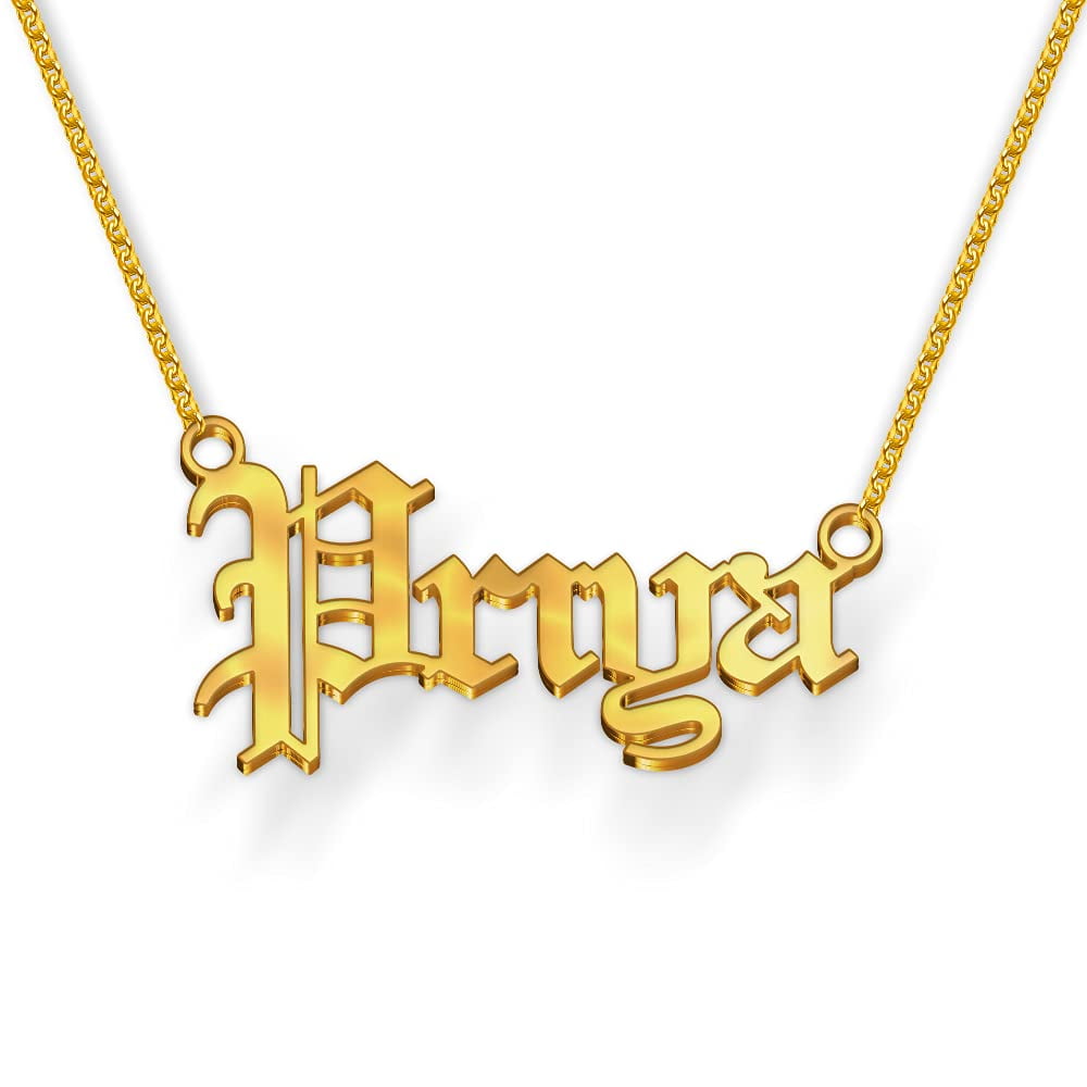 FOURTHLINE Priya Name Necklace in Gold Polish – English Block Font ...