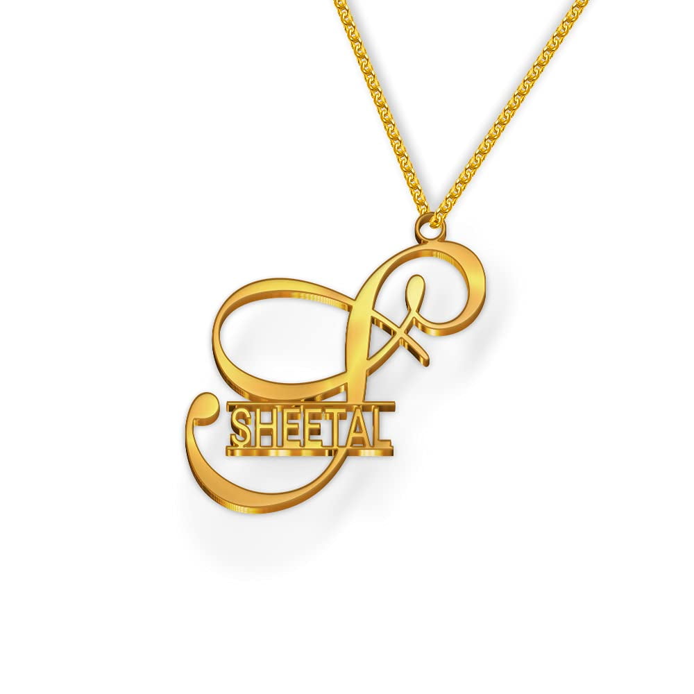 FOURTHLINE Sheetal Name Necklace in Gold Polish – Big Initial Letter ...
