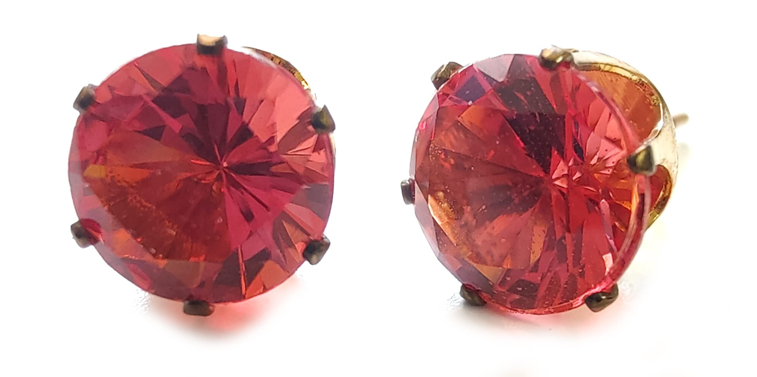 FOURTHLINE Simulated CZ diamond Dark pink Stone Shiny Gold Plating Stud Earring For women girls ...