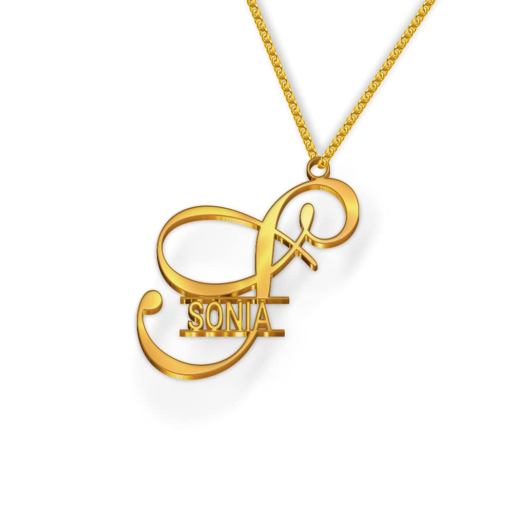 FOURTHLINE Sonia Name Necklace in Gold Polish – Big Initial Letter with ...