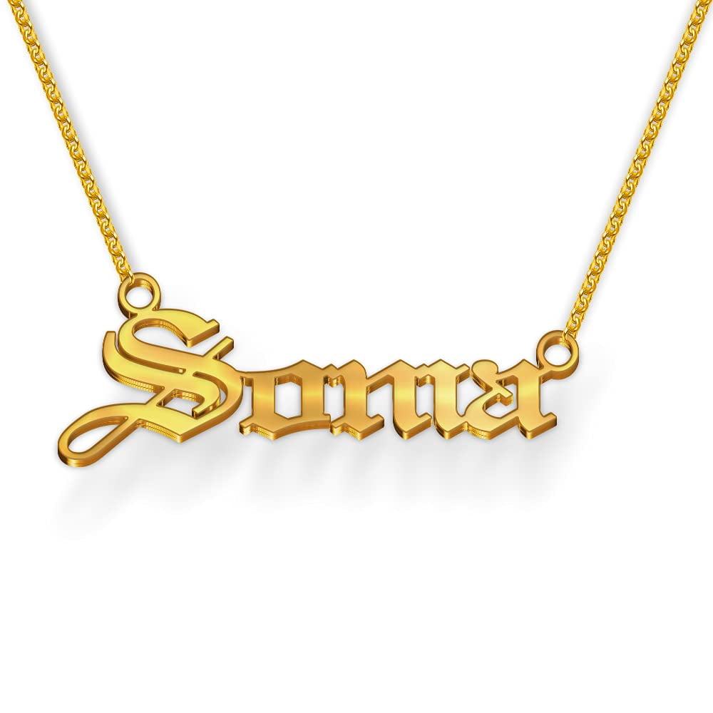 FOURTHLINE Sonia Name Necklace in Gold Polish – English Block Font ...