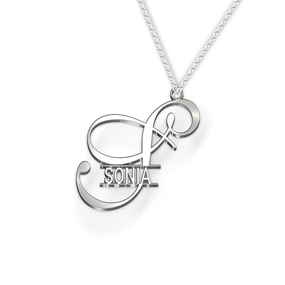 FOURTHLINE Sonia Name Necklace in Silver Polish – Big Initial Letter ...