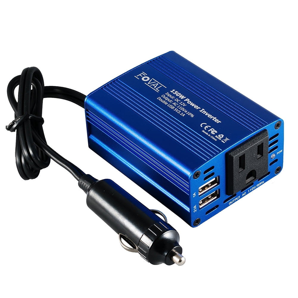 FOVAL Power Inverter 150W Car Converter 12V DC to 110V AC with Dual USB ...