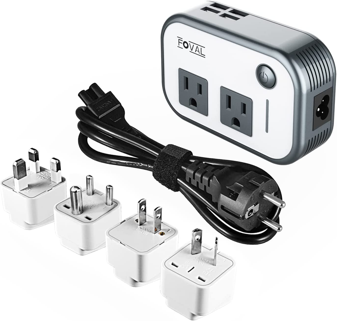 FOVAL Universal Travel Adapter, 220V-110V, 4-Port USB, Worldwide Plug ...