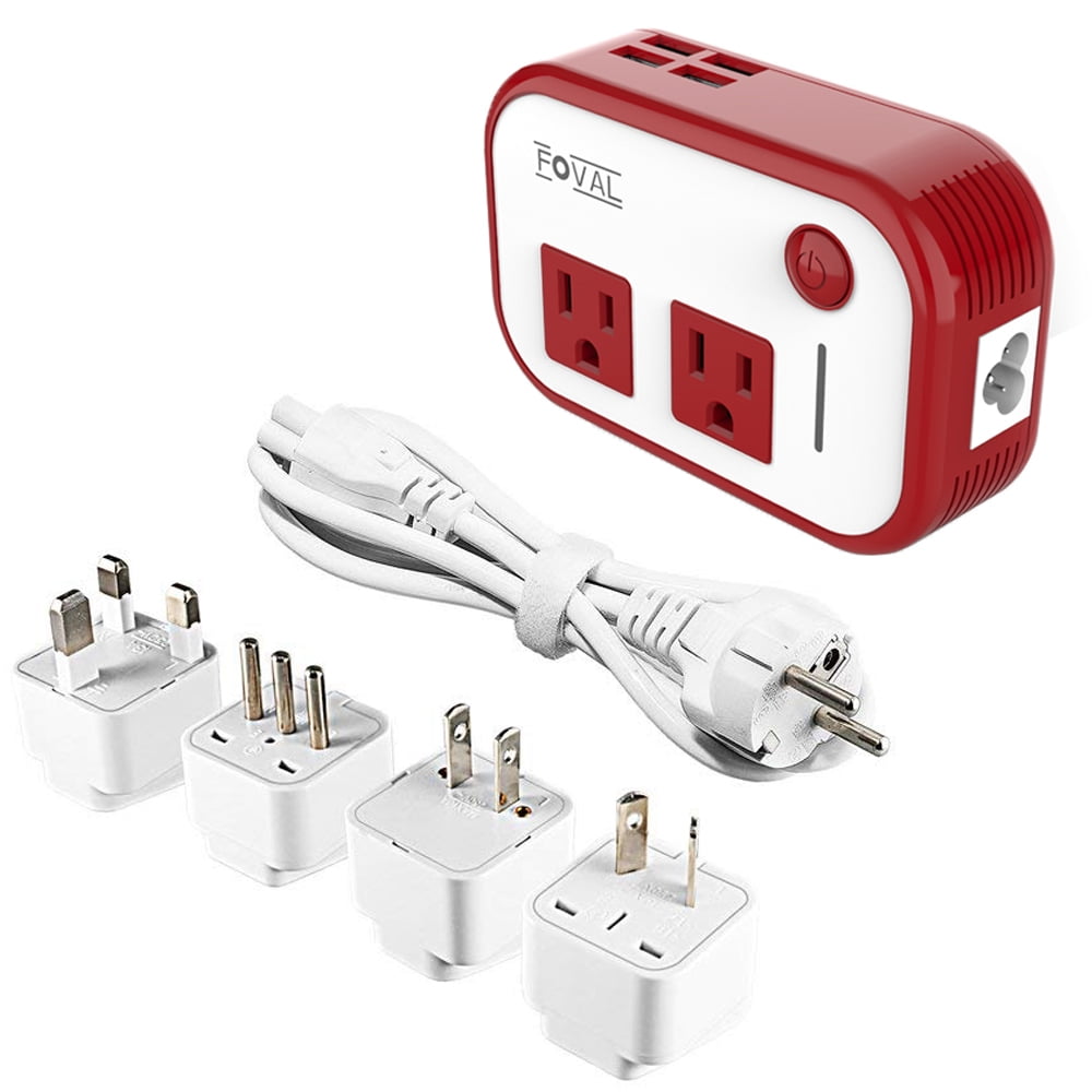 FOVAL Travel Adapter, Voltage Converter 220V to 110V, 4-Port USB ...