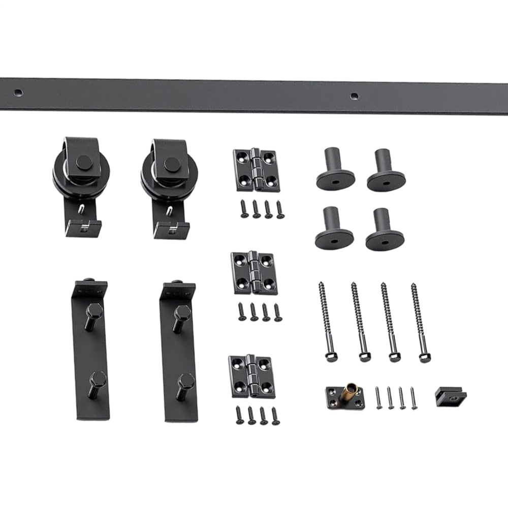 FOVOLAT Sliding Barn Door Hardware Kit J Shape Carbon Steel Sliding ...
