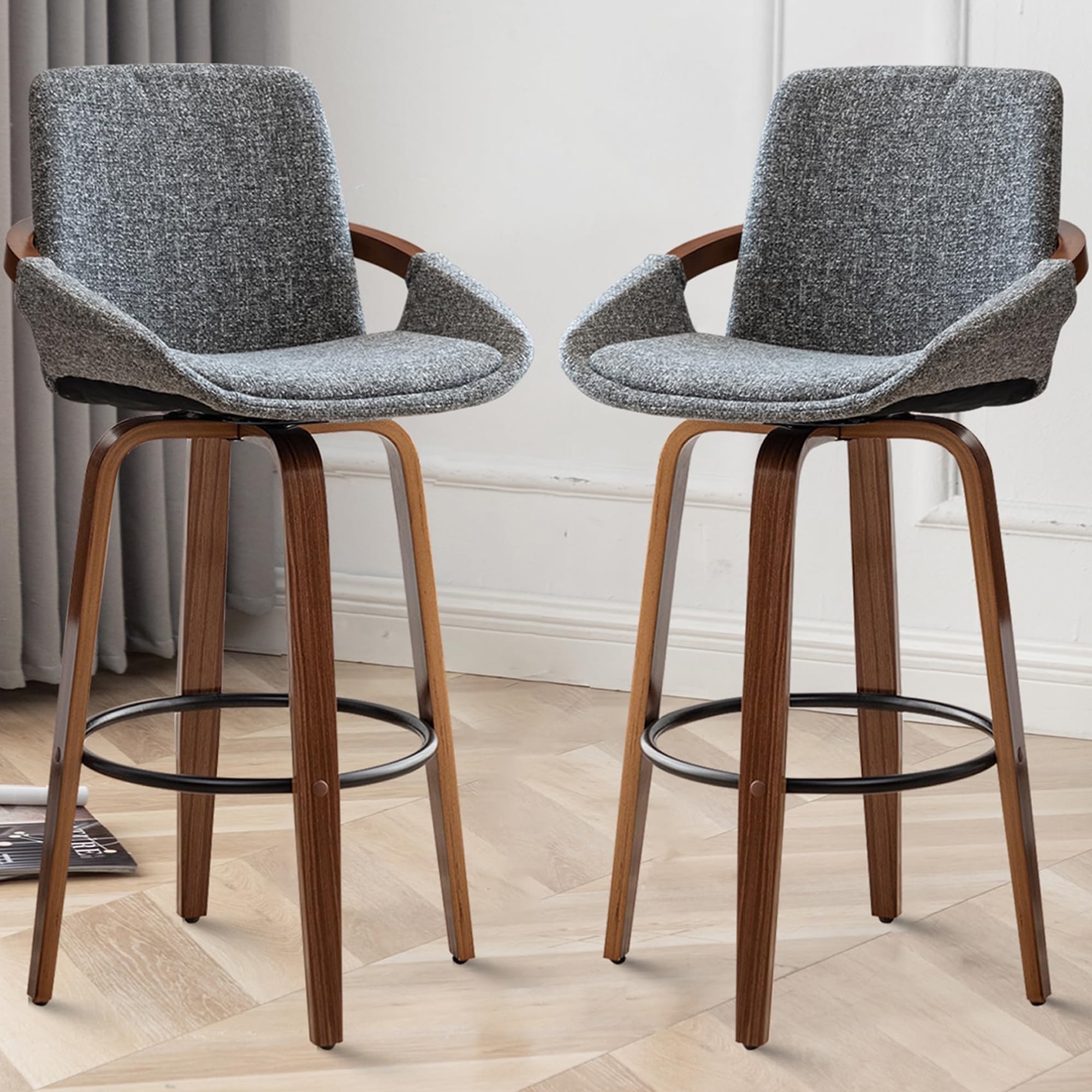FOWEOAIU Bar Stools Fabric Upholstered Adjustable Swivel Counter Stool ...