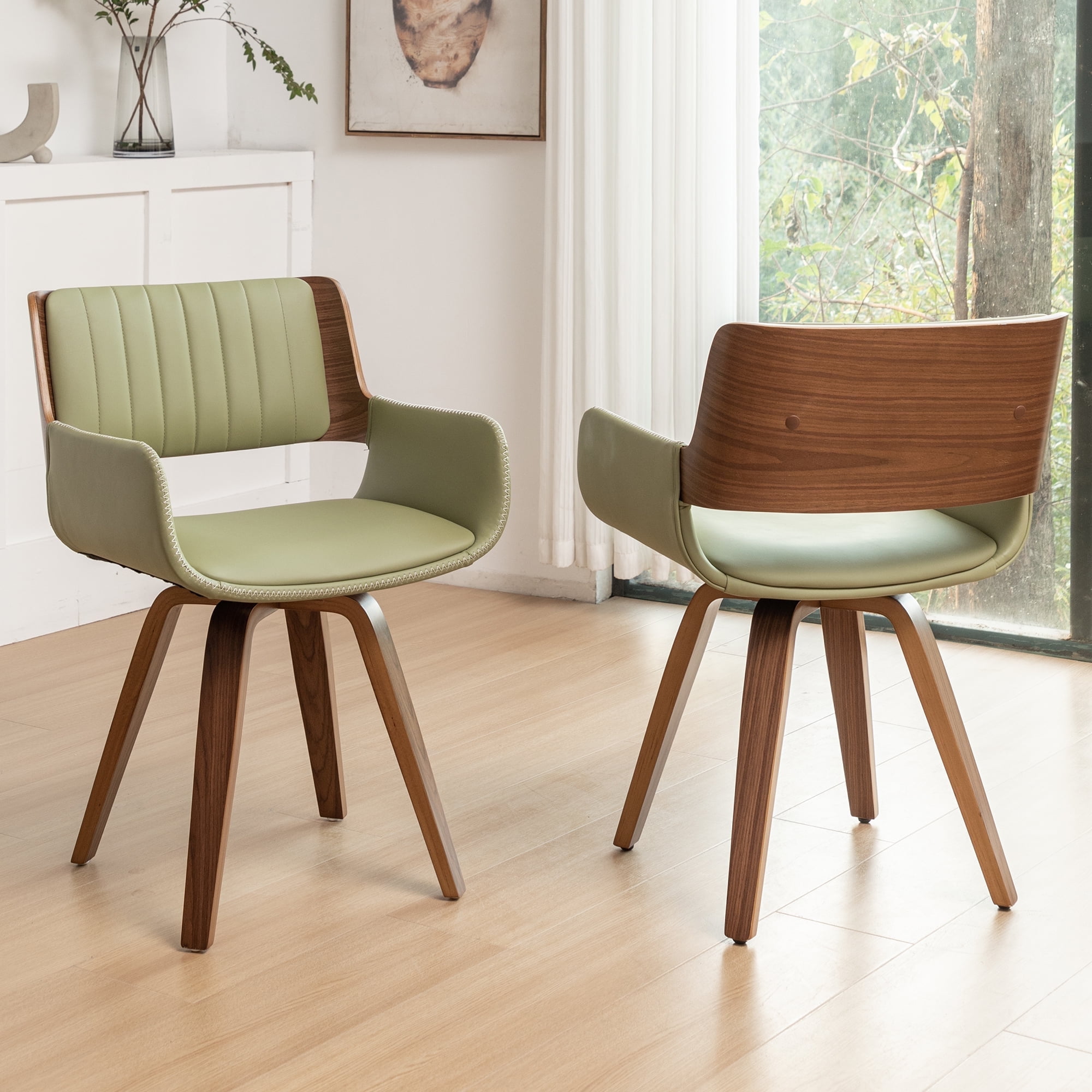 FOWEOAIU Modern Dining Chairs,Leather Upholstered Walnut Wood With ...