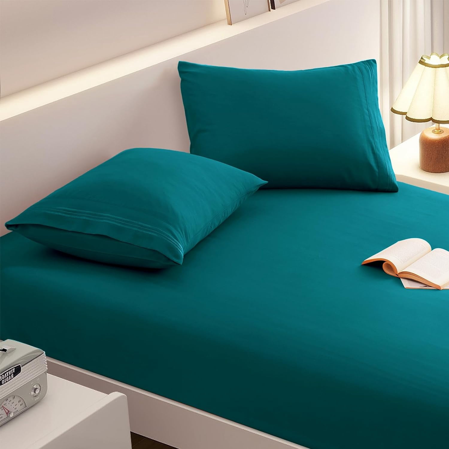 FOWWCN-Full Fitted Sheet with 2 Pillowcase Soft Microfiber Sheet Set 16 ...