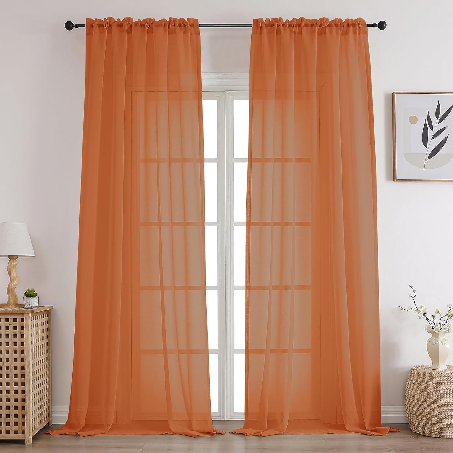 FOWWCN-Sheer Curtains Panels for Living Room Bedroom Semi Window ...