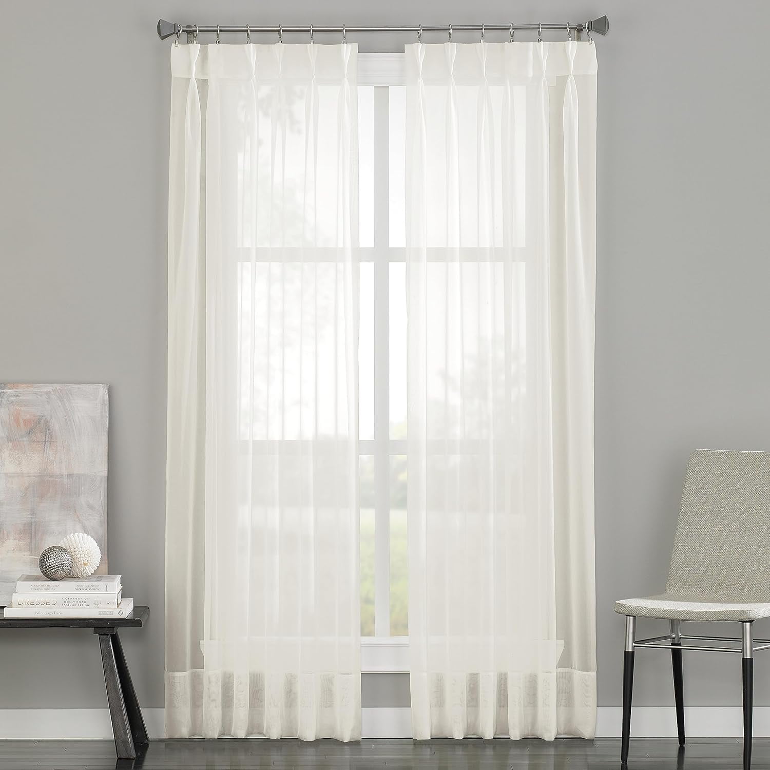 FOWWCN-Soho Voile Sheer Pinch Pleat Curtain Panel, 29 by 108", Oyster ...