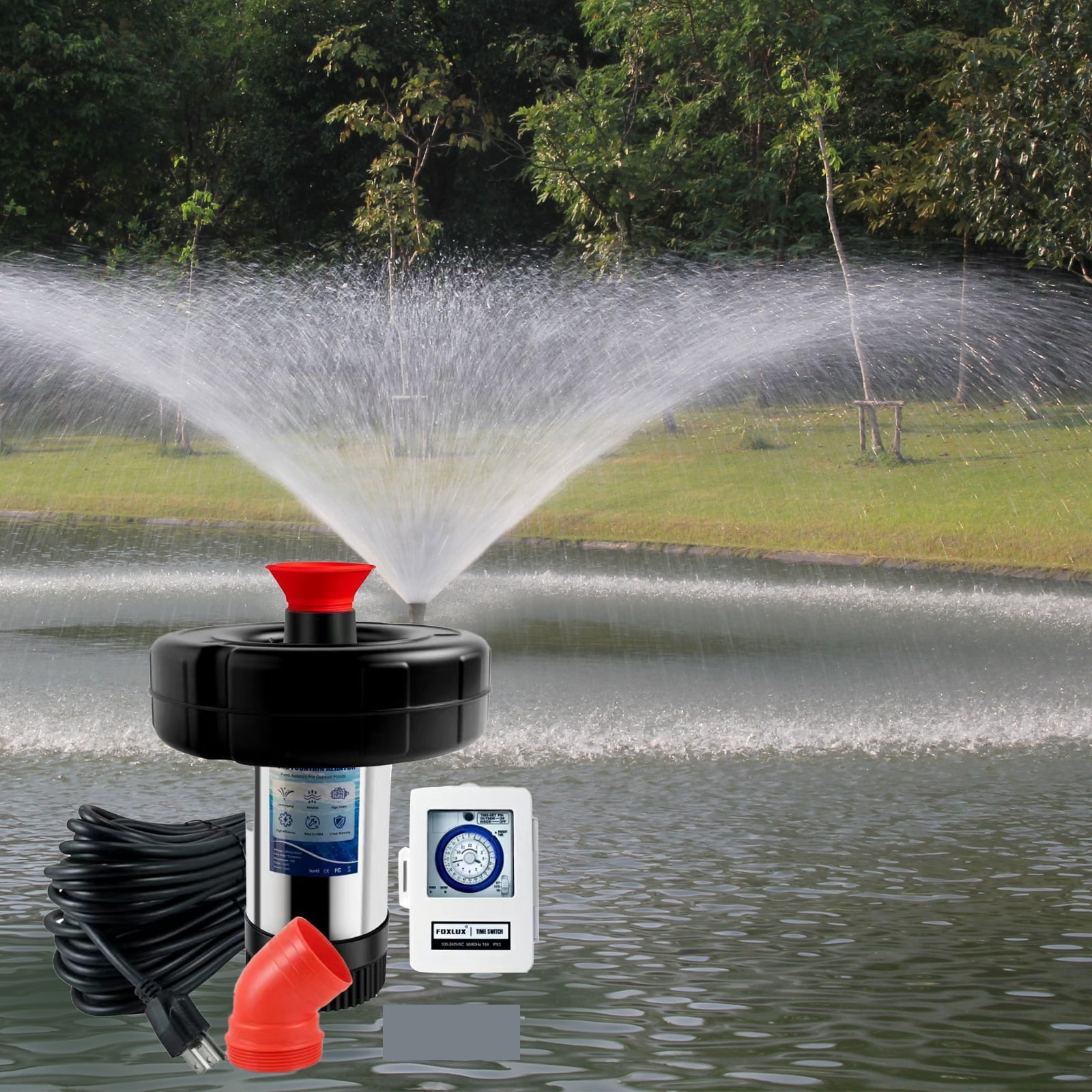 FOXLUX Pond Fountain Aerator 750W, 1HP 15000 GPH Floating Aerating Pump ...
