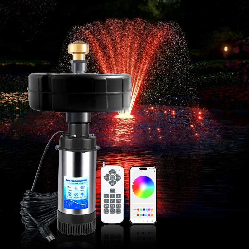 FOXLUX RGB LED Pond Fountain Aerator 750W with Color-Changing Light ...
