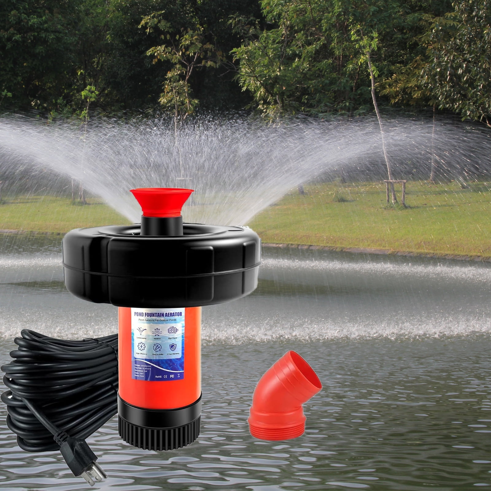 FOXLUXPond Fountain Aerator 750W, 1HP 15000 GPH Floating Aerating Pump ...