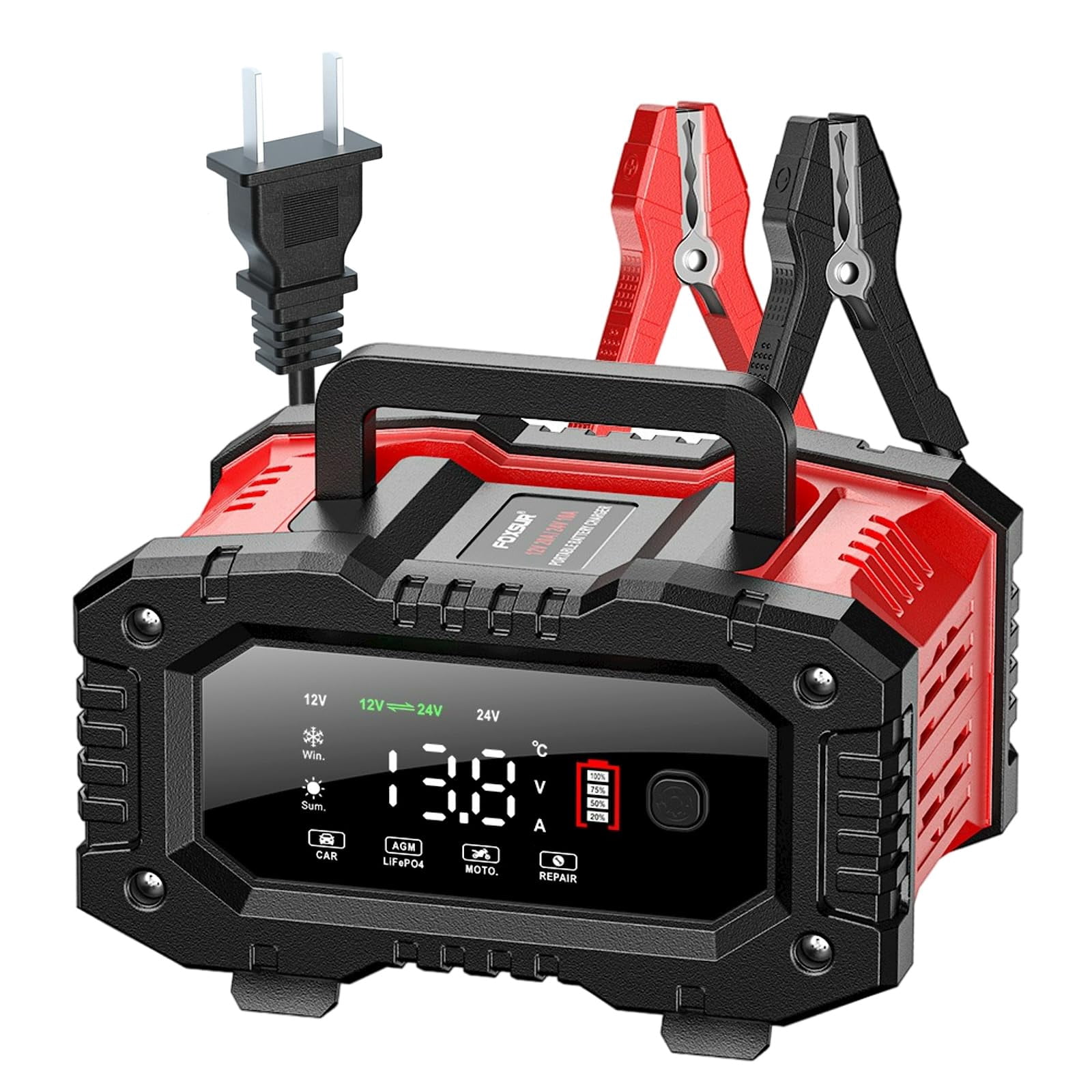 FOXSUR Portable Smart Car Battery Charger for 12 Volt 20A / 24V 10A ...