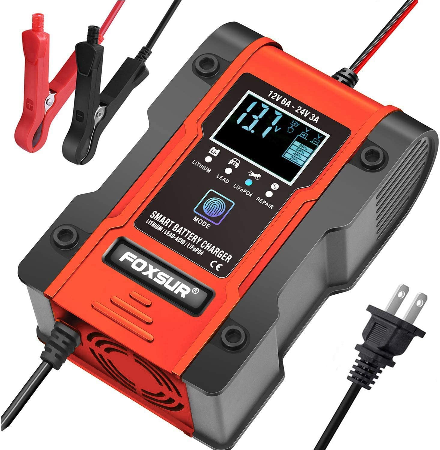 FOXSUR WM111 6Amp 12V/24V Lithium Intelligent Automatic Battery Charger ...