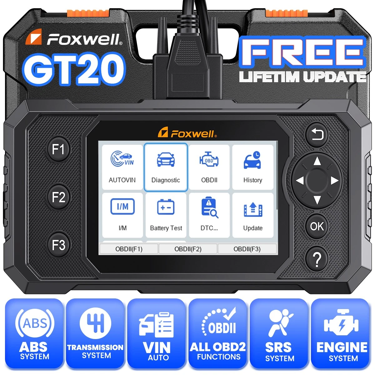 FOXWELL GT20 Car Diagnostic Tool, ABS SRS Transmission OBD2 Scanner ...
