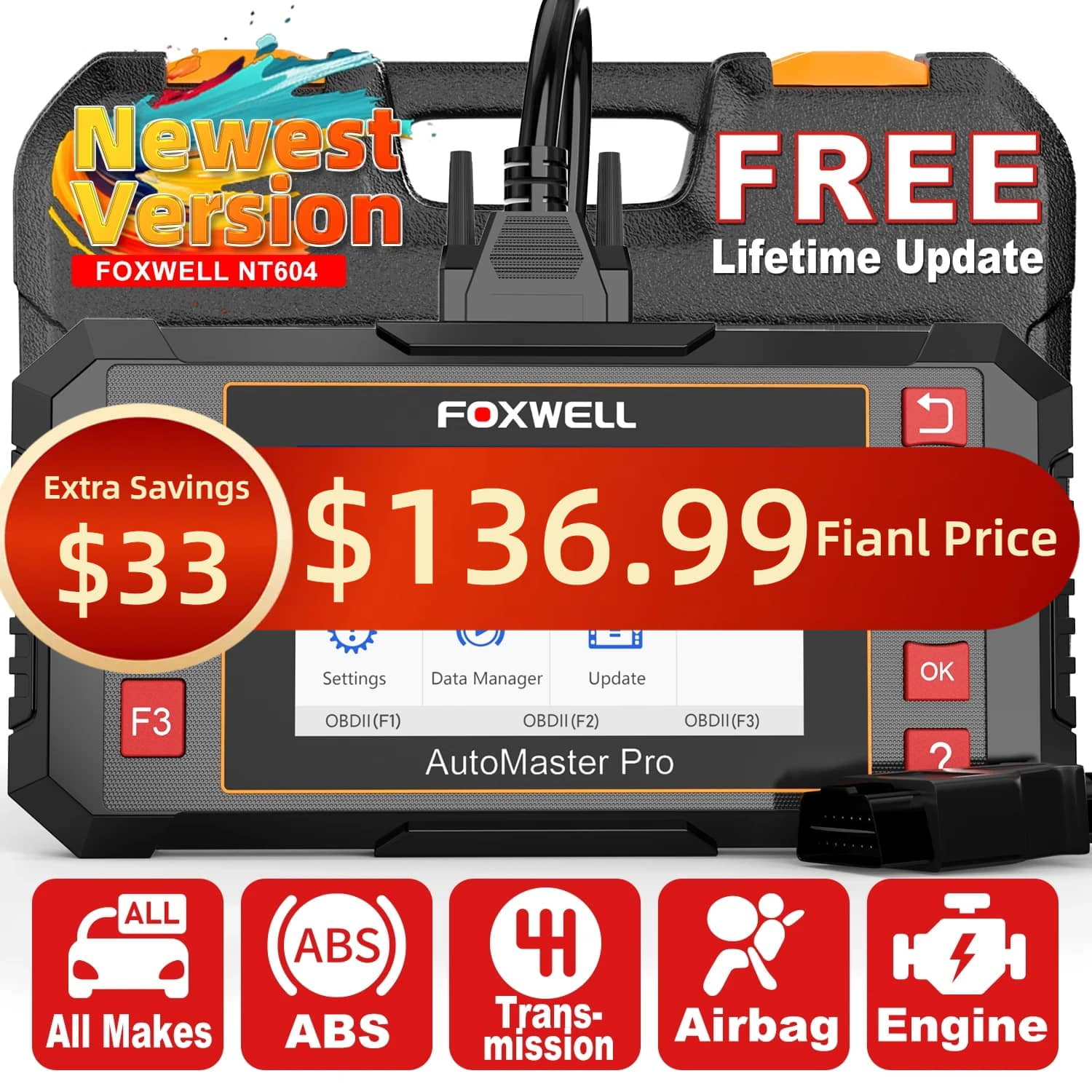 FOXWELL NT604 Elite OBD2 Scanner Car Scanner , Check Engine Code Reader ...