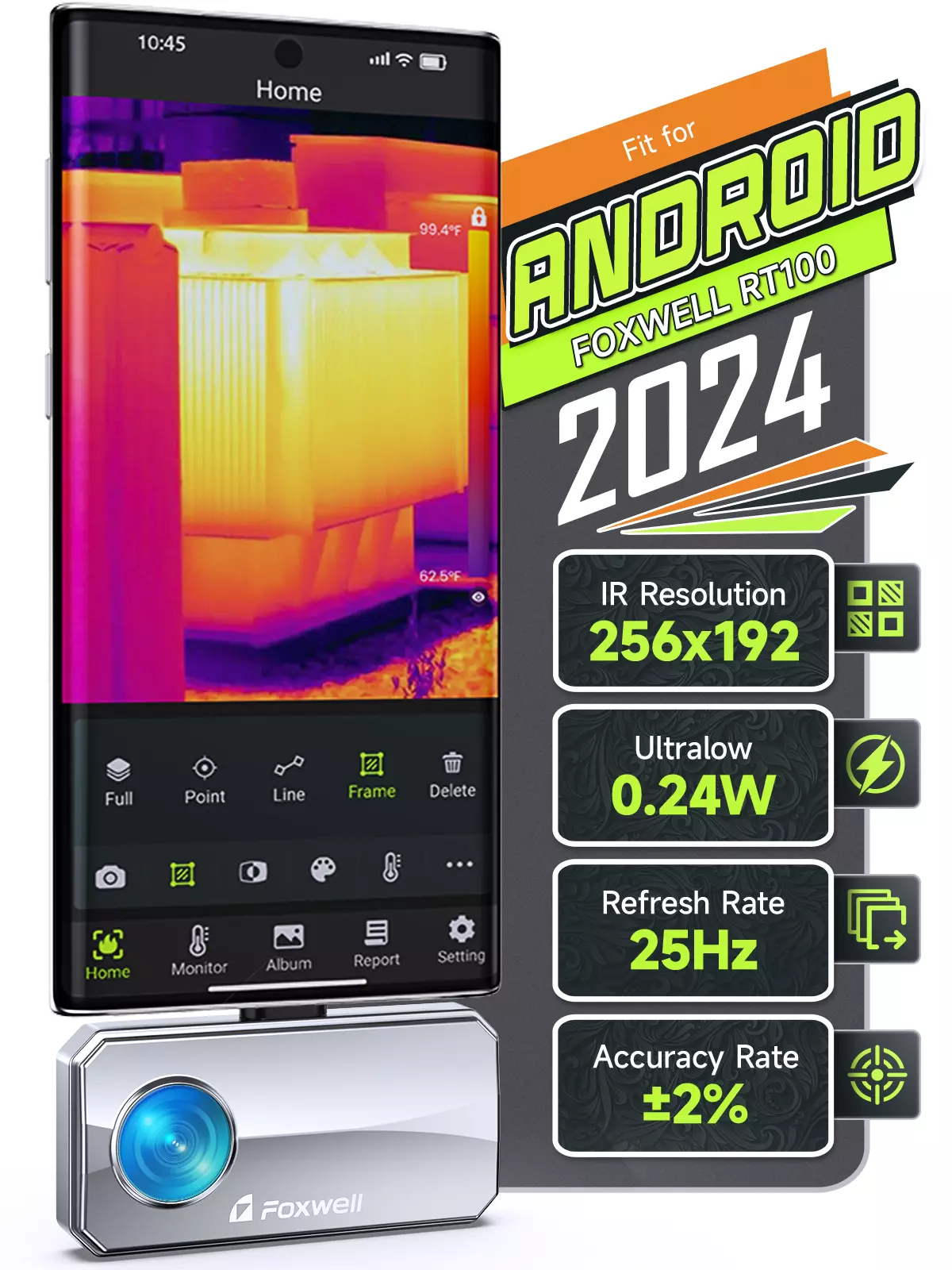 FOXWELL RT100 Thermal Camera for Android, 256x192 IR Resolution, 0.24W ...