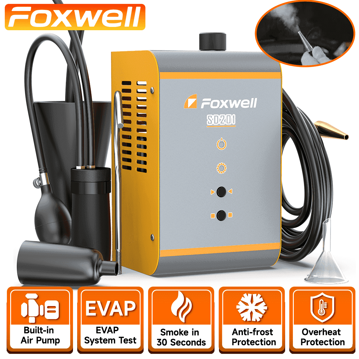 FOXWELL SD201 Car Smoke Leak Detector, Automotive EVAP Smoke Machine ...