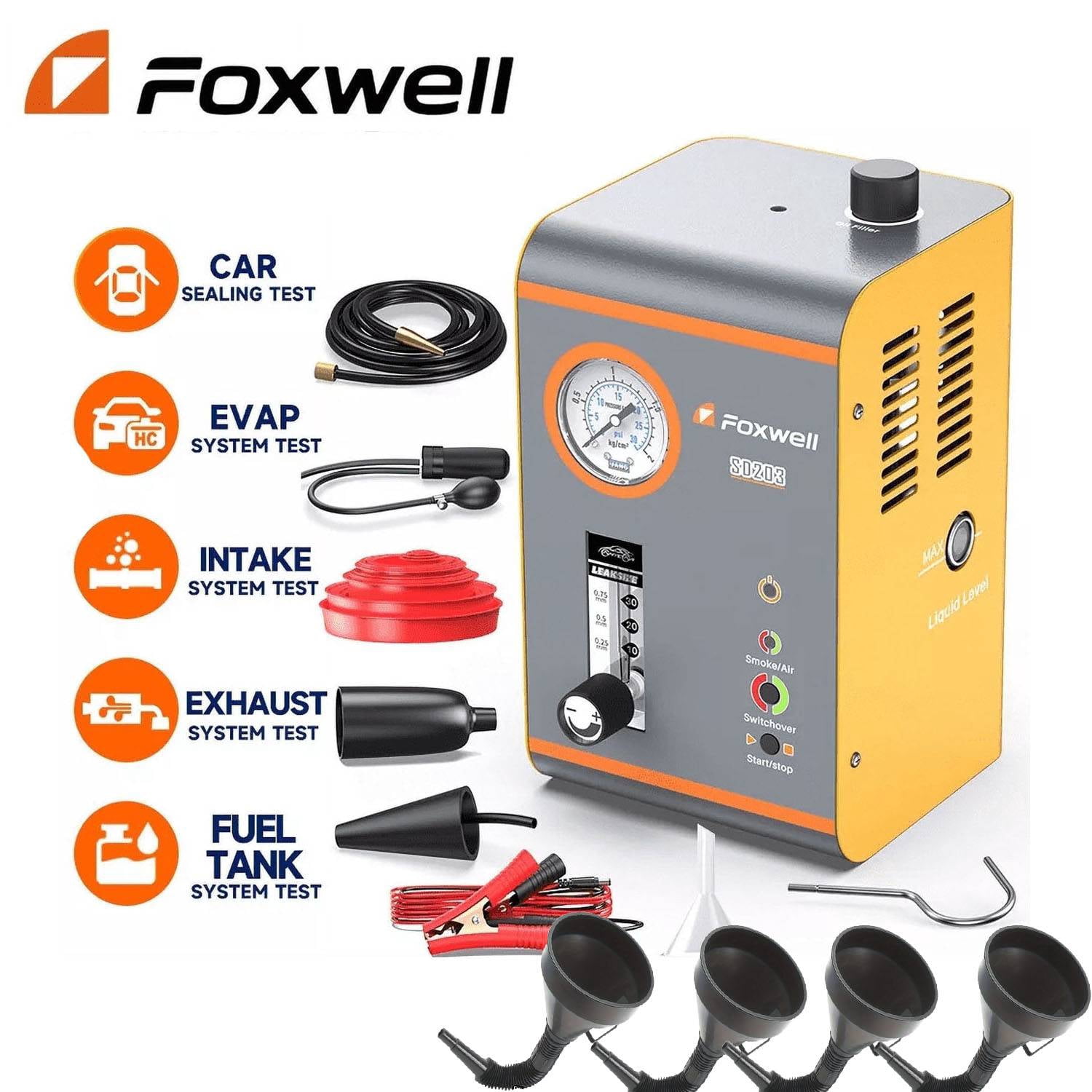 FOXWELL SD203 Automotive Smoke Machine + 4pc Flexible Funnel with ...