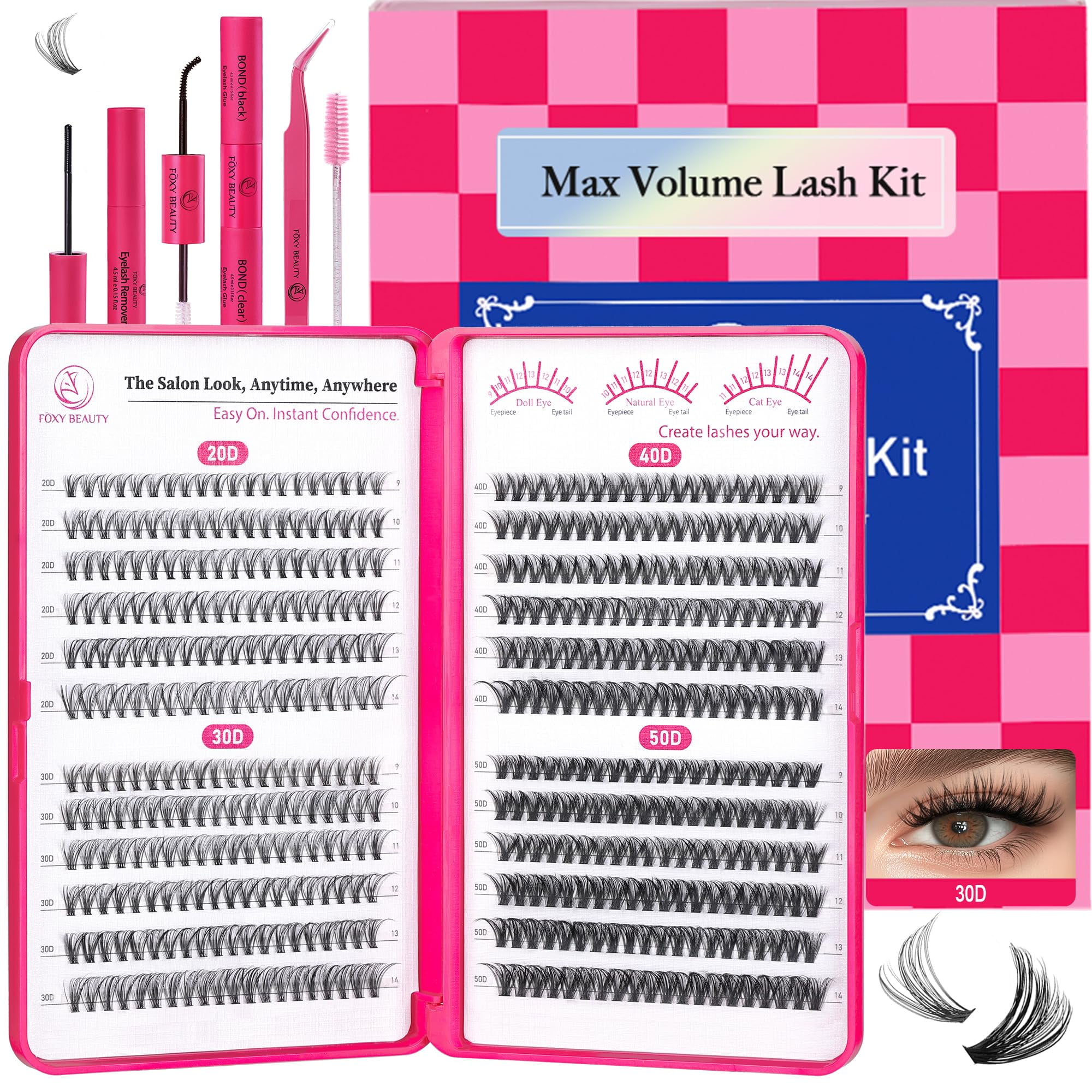 FOXY BEAUTY Lash Extension SSF20 Kit-Lash Clusters Kit D Curl Cluster ...