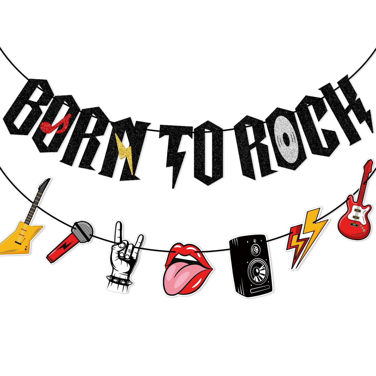 FOZEE Born to Rock Banner for Rock Birthday Party, Pre-strung Rock and ...