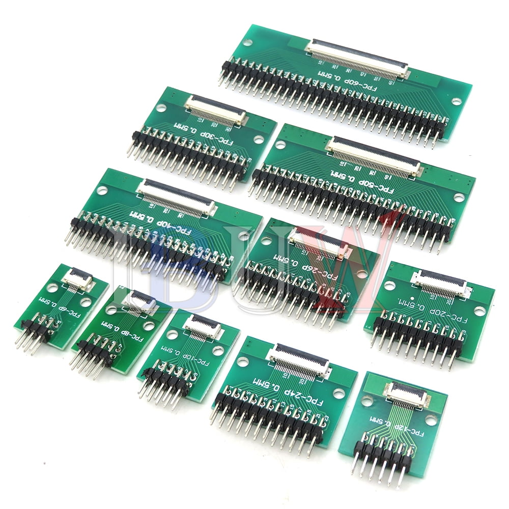 FPC FFC Adapter Board 0.5mm 1.0mm to 2.54mm Straight and Curved Connector 6 8 10 12 20 24 26 30 ...