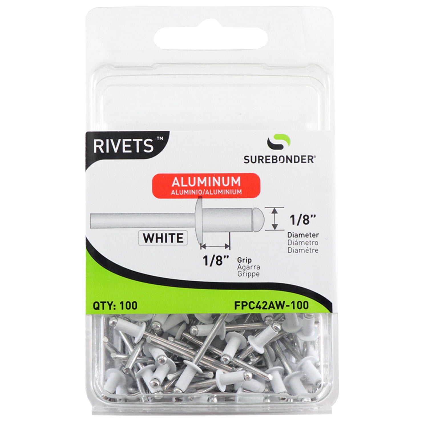 FPC42AW-100 Short White Aluminum Rivets - 1/8" Diameter, 1/8" Grip ...