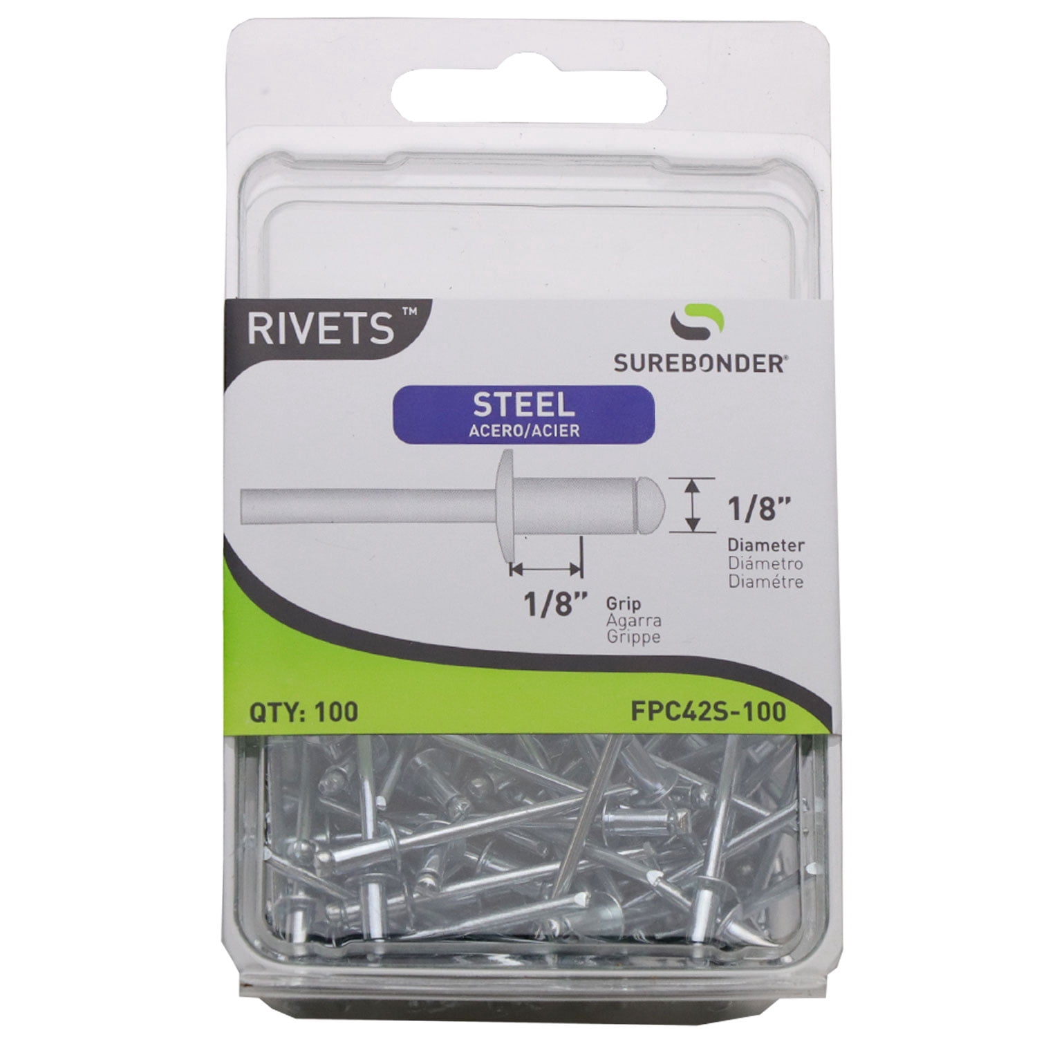 FPC42S-100 Short Steel Rivets - 1/8" Diameter, 1/8" Grip - 100 Count ...