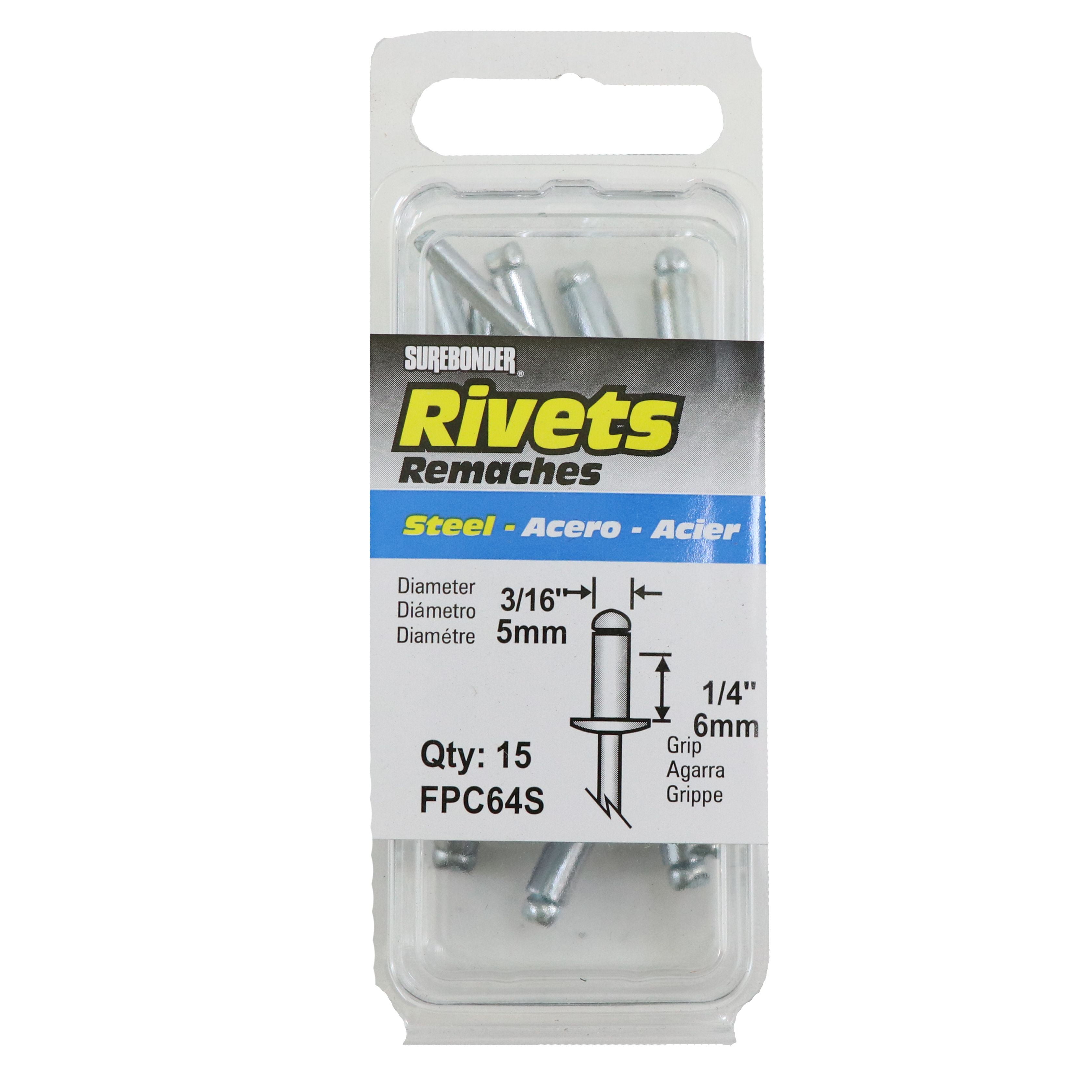Surebonder 3/16" Diameter x 1/4" Grip Steel Rivets - 15 count - Walmart.com