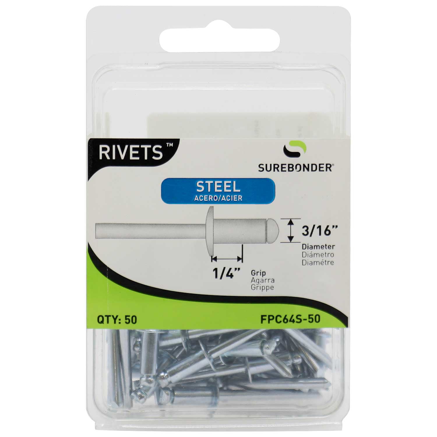 FPC64S Short Steel Rivets - 3/16" Diameter, 1/4" Grip - 50 Count ...