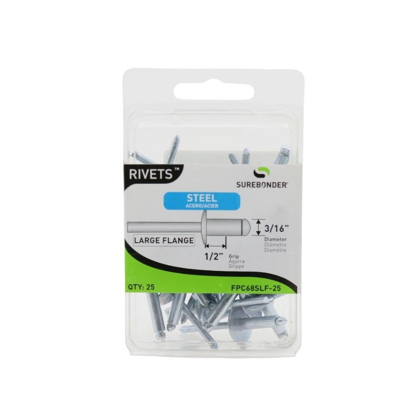 FPC68SLF-25 Large Flange Short Steel Rivets - 3/16" Diameter, 1/2" Grip ...