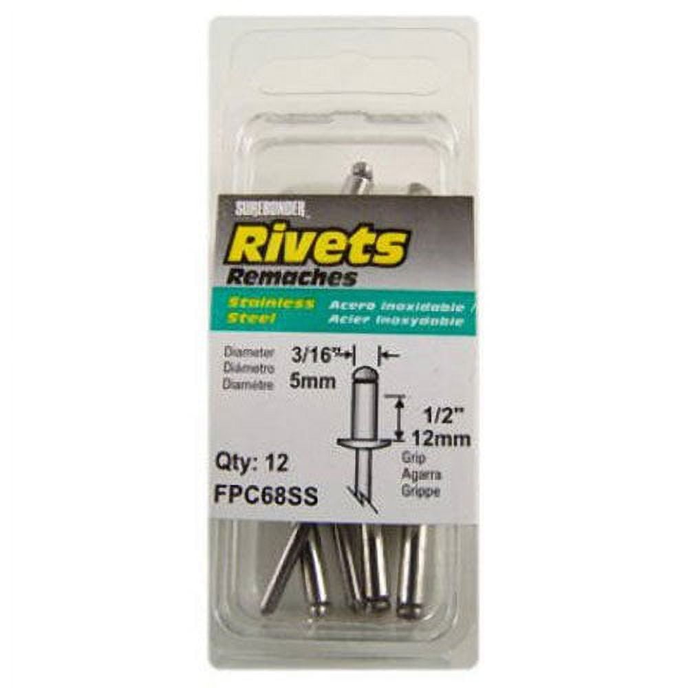 Surebonder 3/16" Diameter x 1/2" Grip Stainless Steel Rivets - 12 count ...