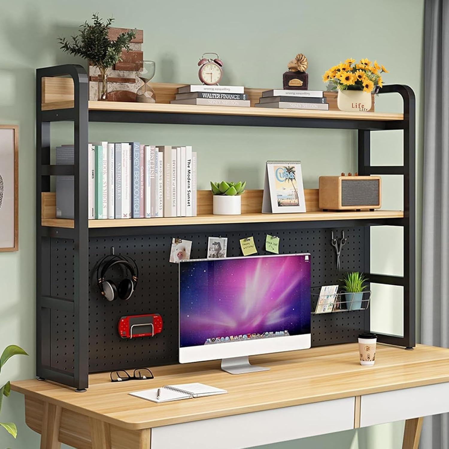 FPIGSHS 2 Tier Industrial Desktop Bookshelf, Desktop Bookcase for ...