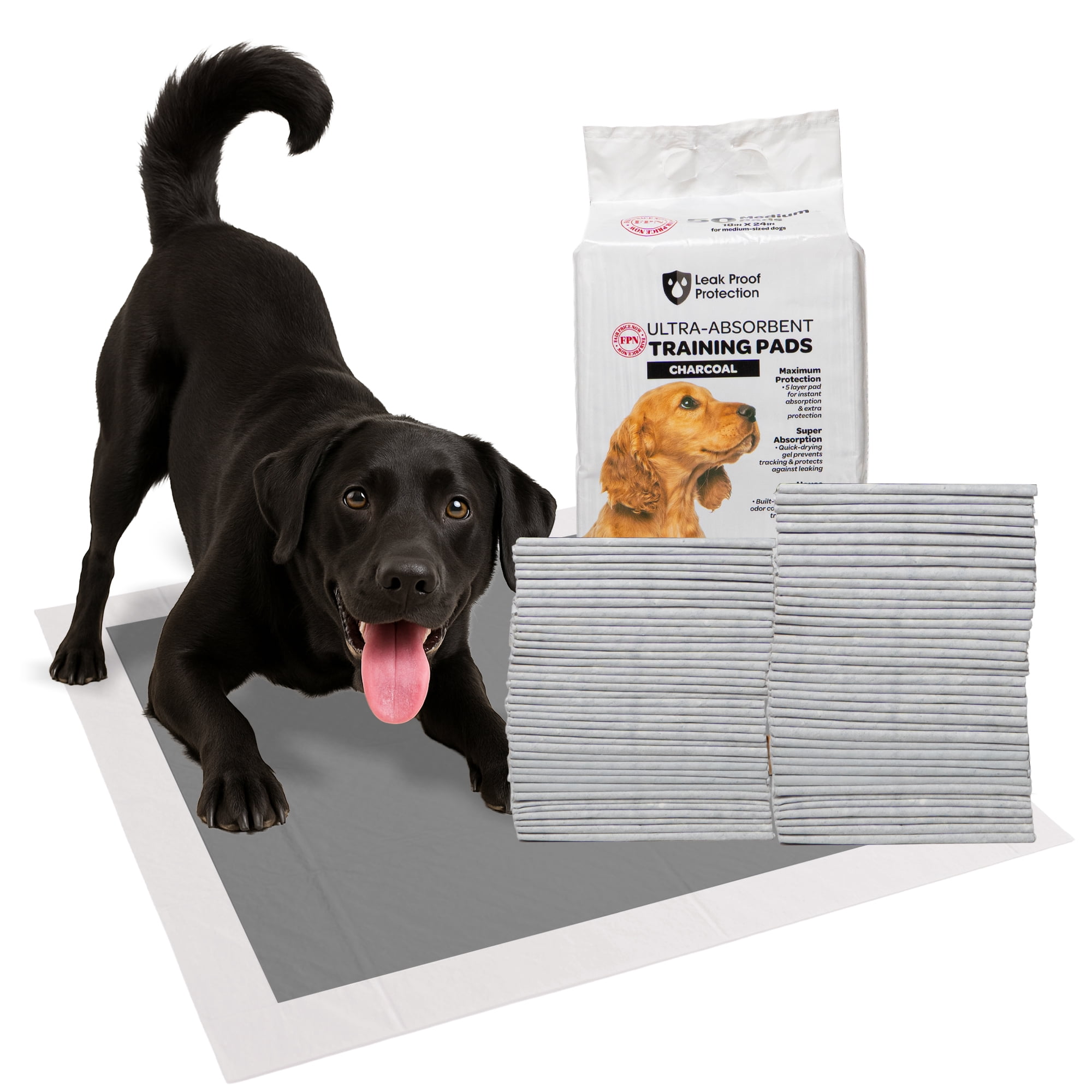 FPN Charcoal Puppy Pads 24"x36" Pack of 25 Super Absorbent 5-Layer Leak ...