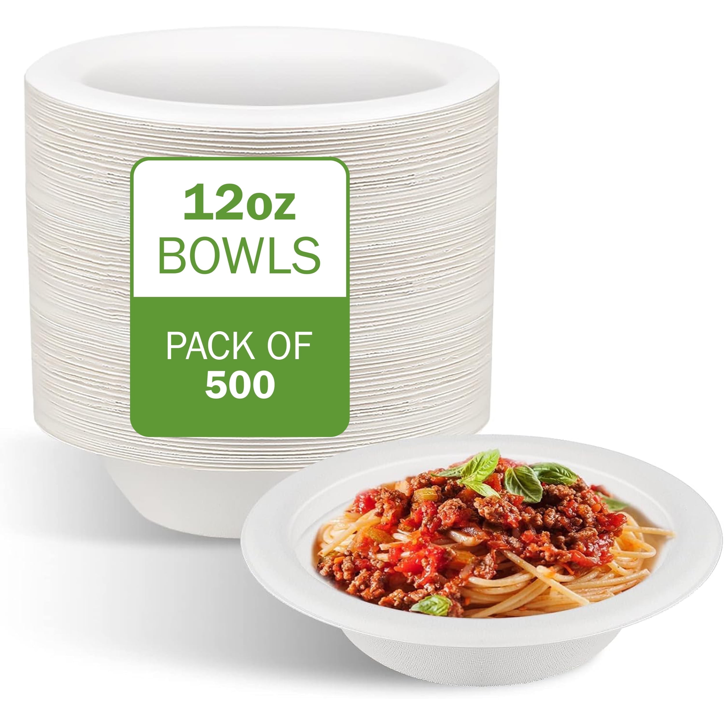 FPN Disposable Compostable Paper Bowls (500 Pack 12 oz), Heavy-Duty Biodegradable Sugarcane ...
