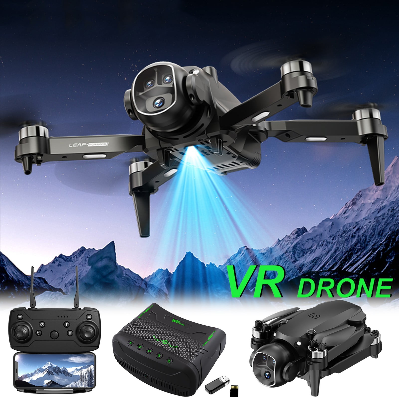 FPV Brushless Drone with VR Glasses - 2.4G RC Quadcopter, Storage Card ...