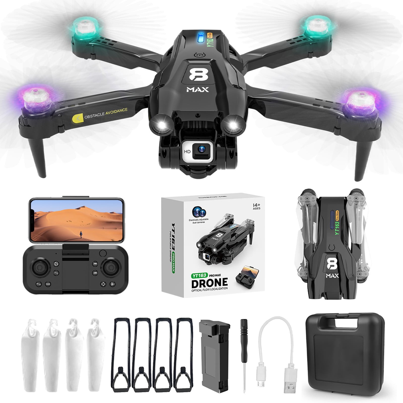 FPV Drone, Dual 1080P WiFi Camera, Foldable Design, Gesture Control ...