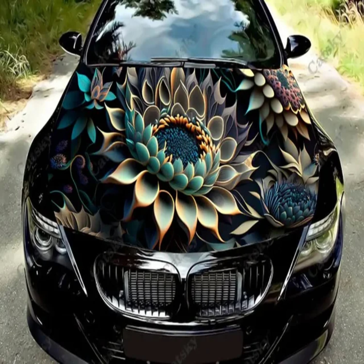 FPWNGL Exotic Flowers Car Hood Vinyl Stickers Wrap - Engine Cover ...