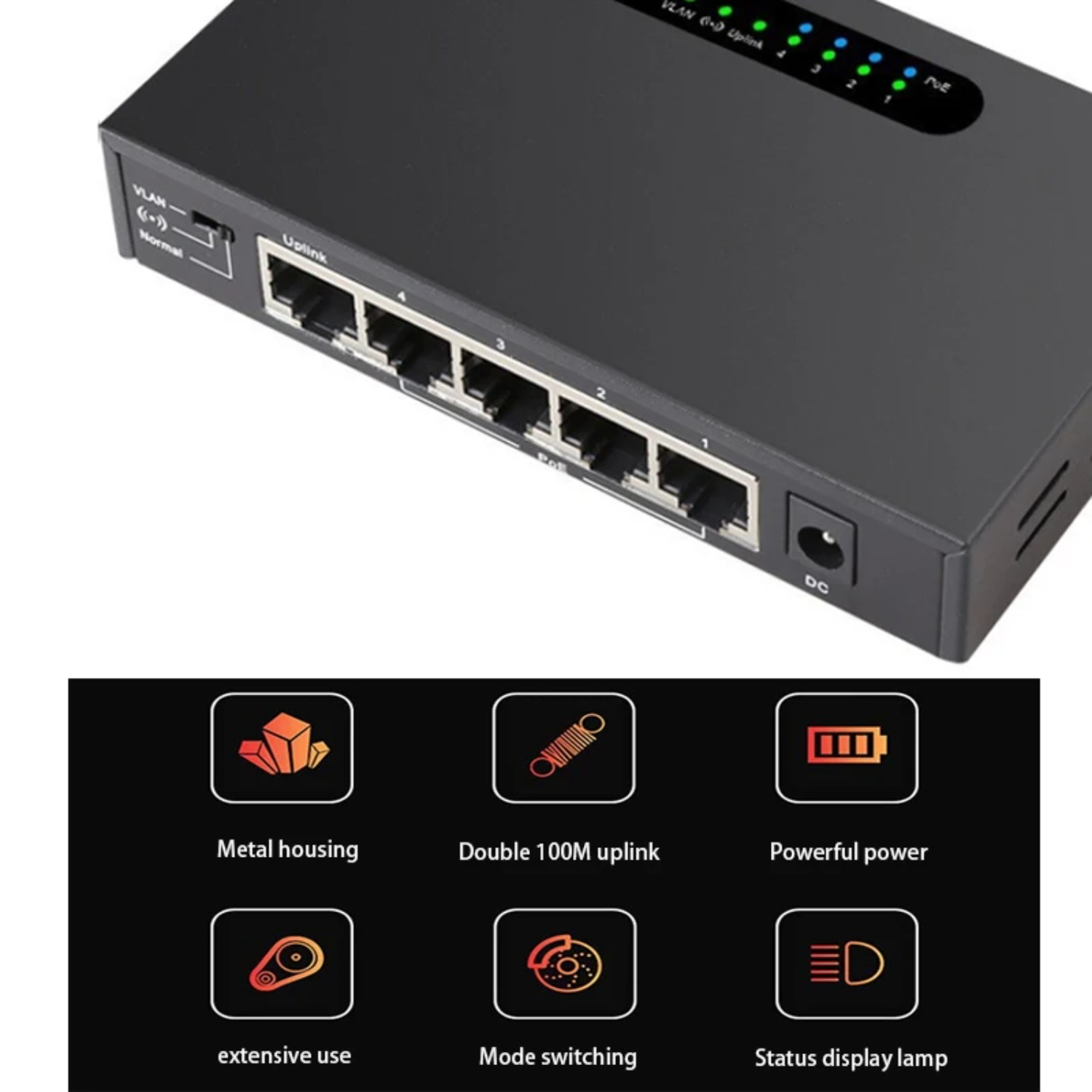 FPWNGL Game POE Switch VLAN 10/100mbps Auto Game Loading Adapters RJ-45 ...