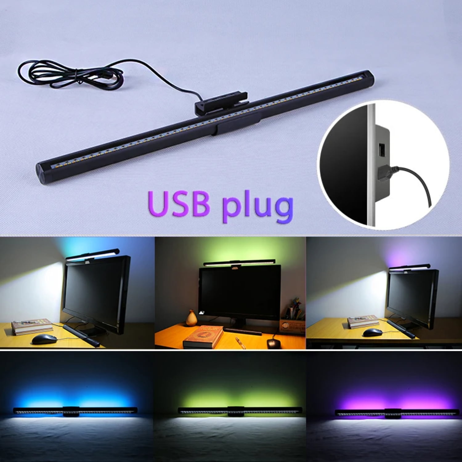 FPWNGL RGB Monitor Light LED Table Lamp Stepless Dimming Curved Hanging ...